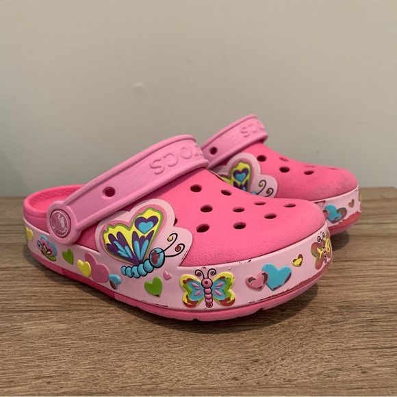 CROCS | Shoes | Crocs Little Girls Size 2 Pink Butterfly Clog Sandals ...